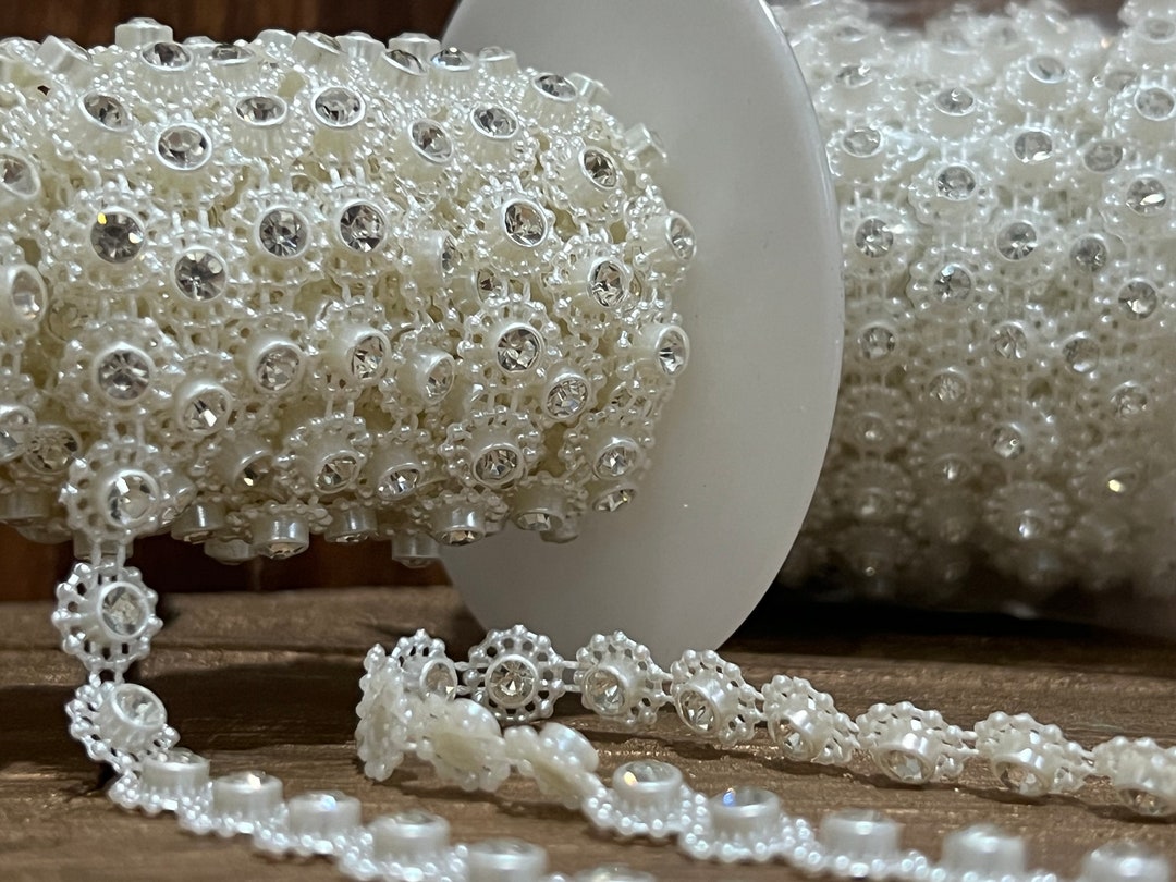 Round White Rhinestone 1/4" Trim - Crafts Supplies, Decorating Beads ...