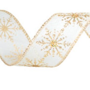 1.5 Wired Christmas Gold Glitter Snowflake Sheer Fabric Ribbon 30 Feet ...