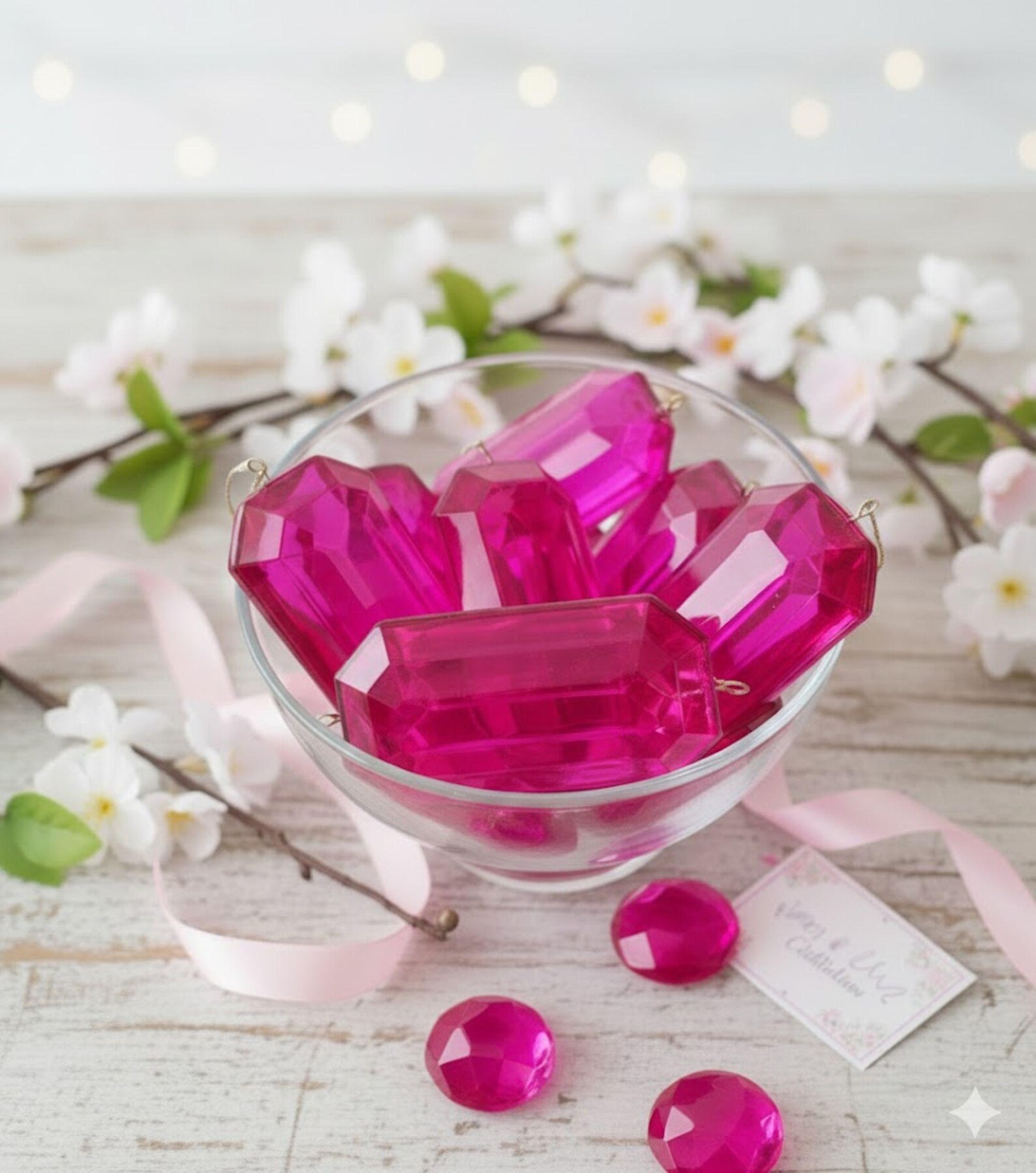 Set of 2, Fuchsia Emerald Cut Ornaments, 5 Inch, Oblong and Rectangle ...