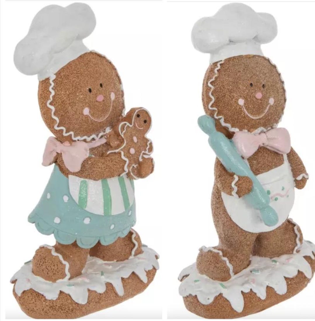 2 Pc Set Gingerbread Couple Pastel Jumper Bakery Christmas Shelf ...