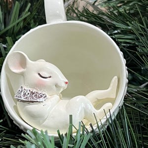 2 Pc Set 4" Resin Mouse in Teacup Ornament Christmas Holiday Tree ...