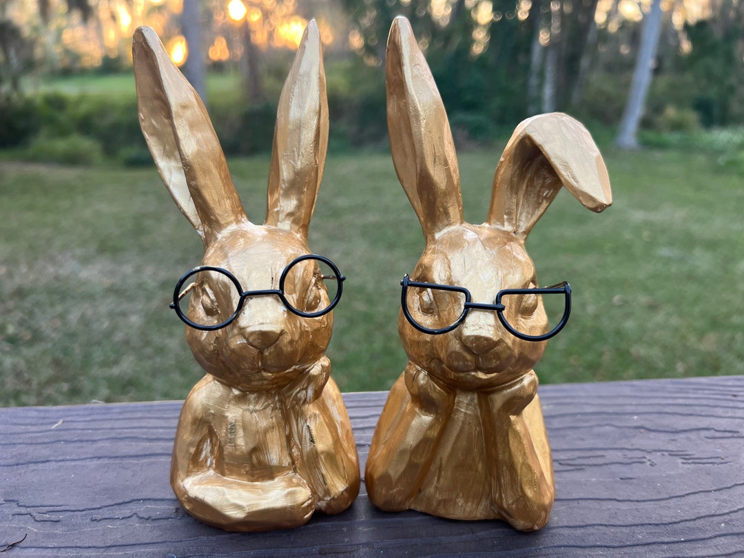 Thinking Gold Distressed Easter Rabbit With Glasses Bunny Bust - Etsy