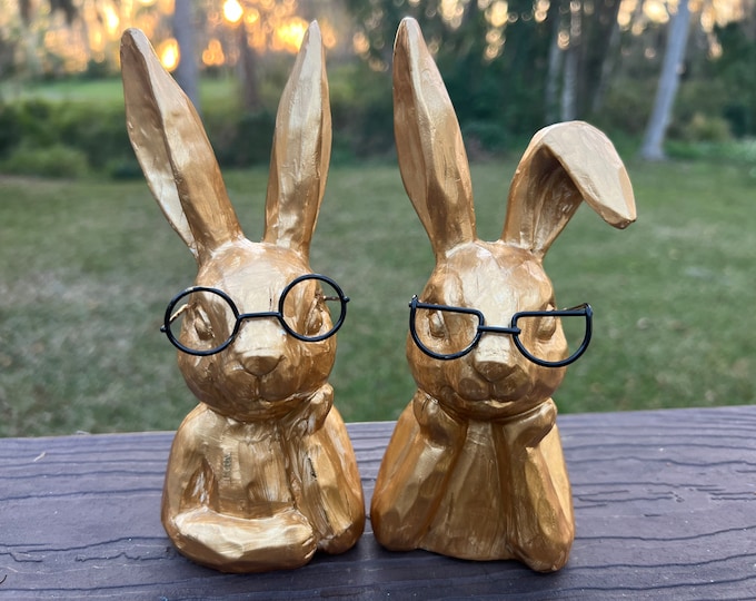 Thinking Gold Distressed Easter Rabbit With Glasses Bunny Bust - Etsy