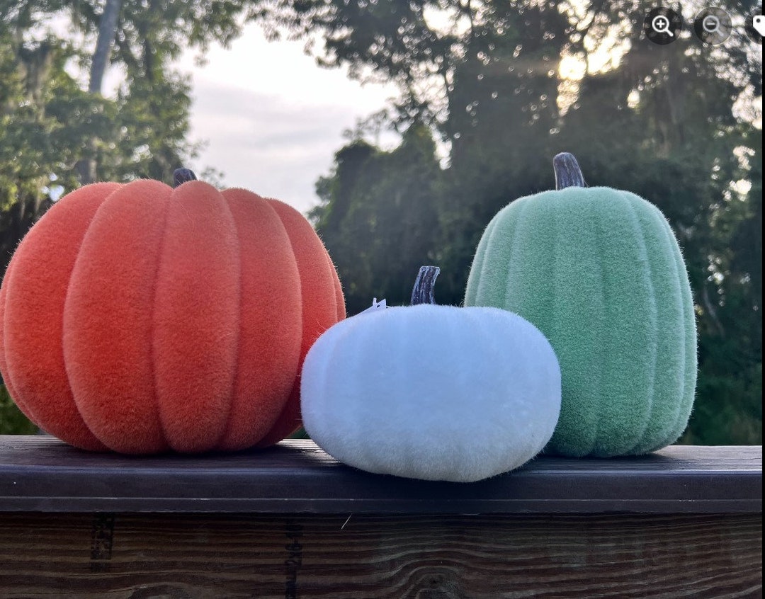 Flocked Pumpkin Fall Harvest Autumn Thanksgiving Home Resin Decoration ...