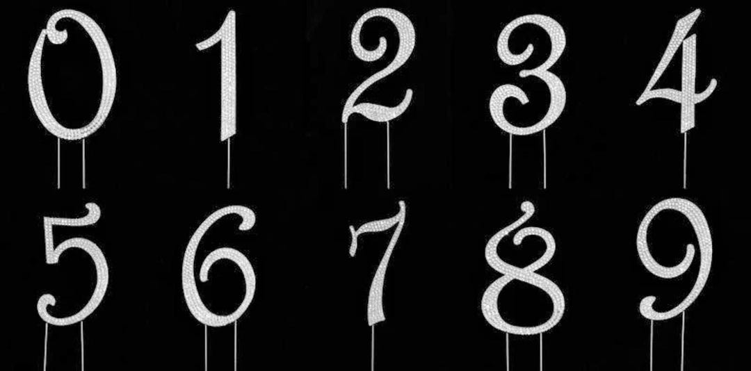 Rhinestone Numbers Cake Toppers – Silver Decoration Birthday Decor Pick ...