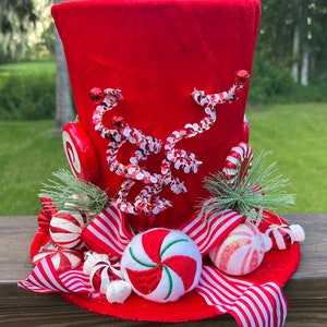 Red Candy Cane Candyland Peppermint Top Hat Tree Topper Christmas Tree ...