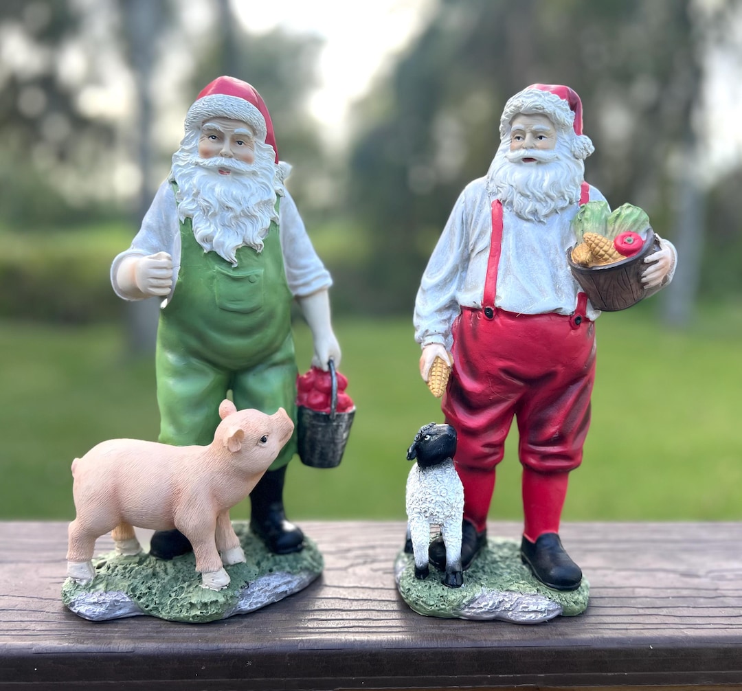 2 Pc Set 10.5" Resin Santa on the Farm Christmas Tree Home Decoration ...