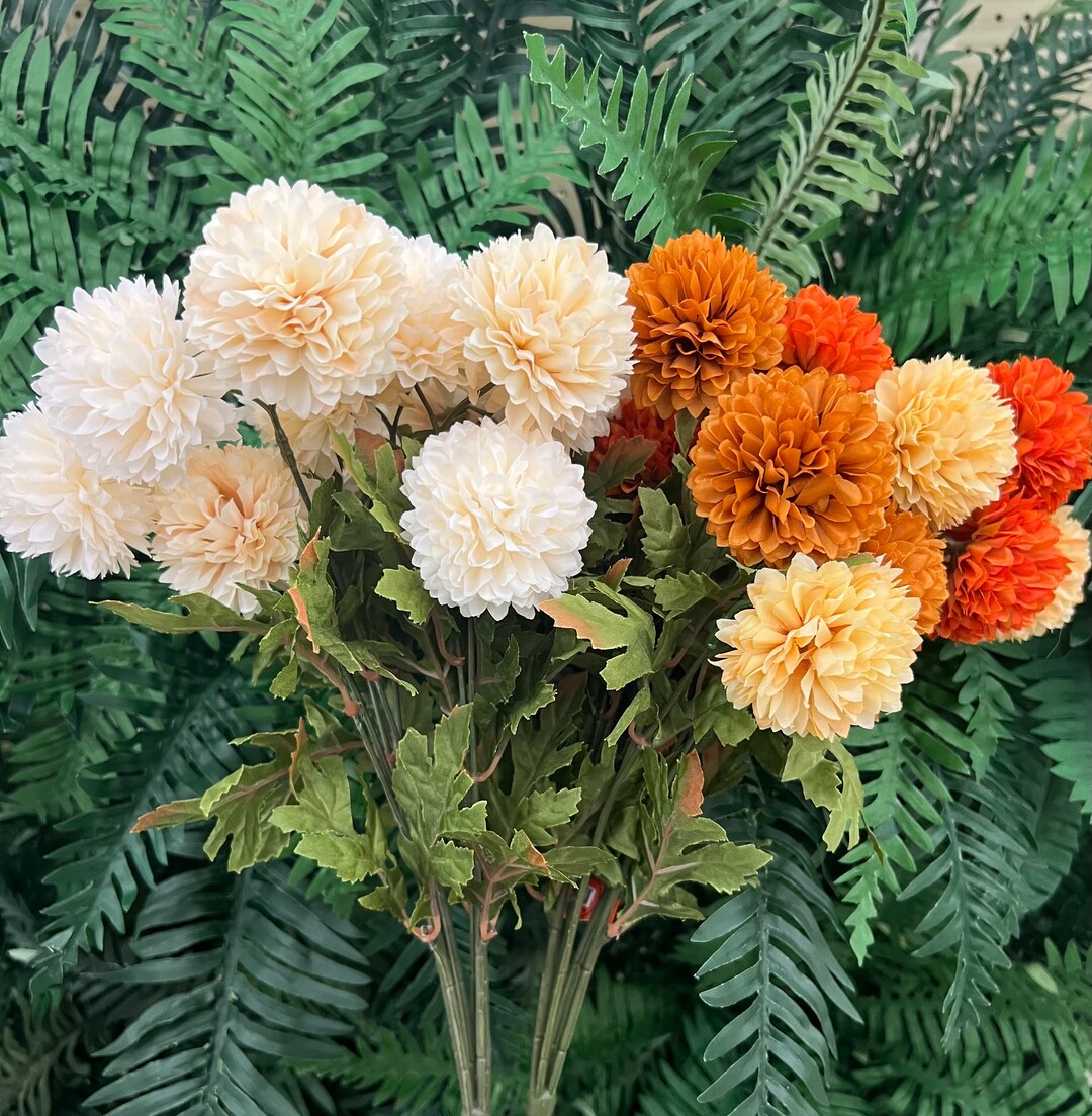 16.5 Inch Ball Mum Bush Orange Combo or Beige Combo Autumn Fall Home ...