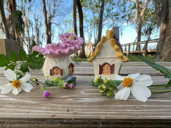 2 Mini Flower Houses Fairy Garden House Dollhouse Decoration - Etsy