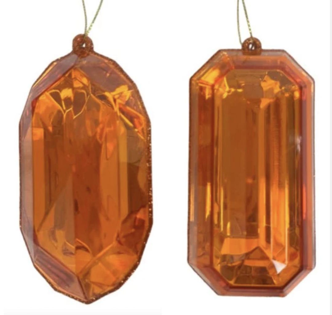 Set of 2, Orange Emerald Cut Ornaments, 5 Inch, Oblong and Rectangle ...