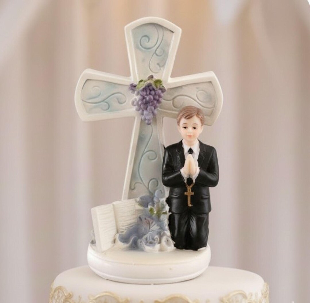 First Communion Cake Topper, Kneeling Boy Figurine, Catholic Keepsake ...