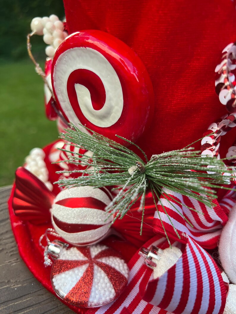 Red Candy Cane Candyland Peppermint Top Hat Tree Topper Christmas Tree ...