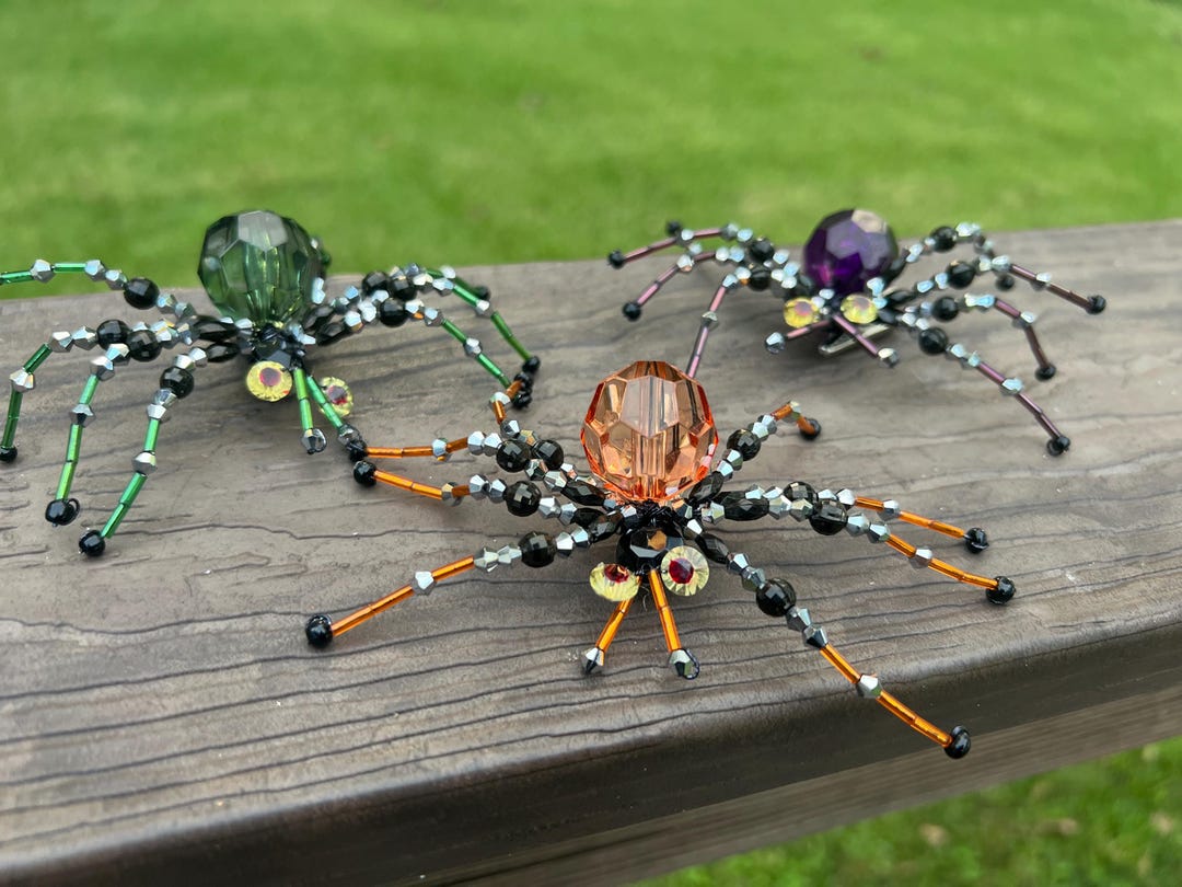 Beaded Faceted Ornate Spiders With Crystal Eyes Clip 3 Pc Set - Etsy