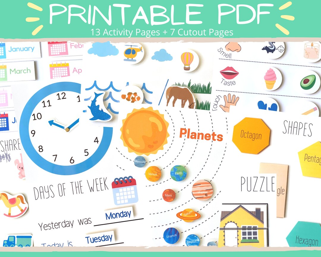 Printable Toddler Busy Book, Learning Book, Toddler Activities, Busy ...