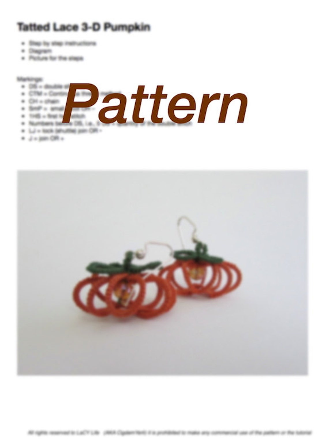 Original Tatting Lace 3 Dimensional Pumpkin Pattern And Etsy