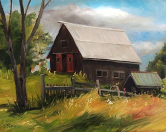 Barn oil painting | Etsy