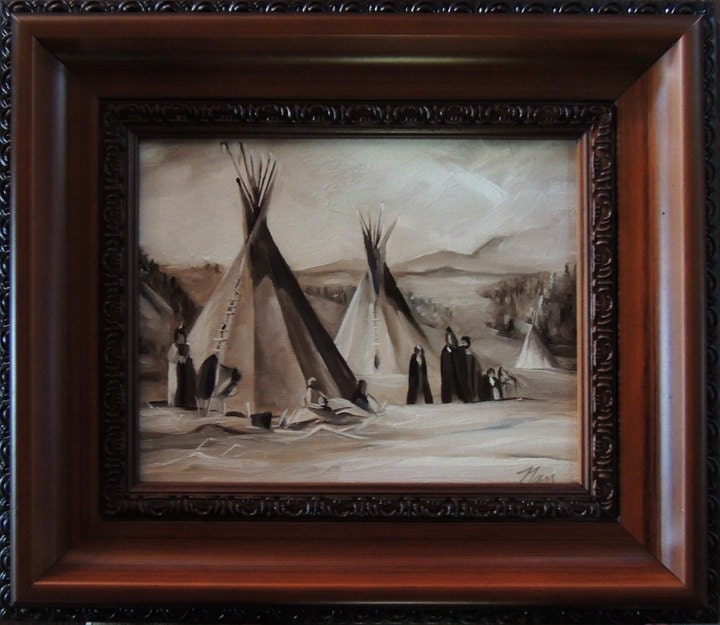 Encampment of the Shoshone Framed Oil Painting - Etsy Israel