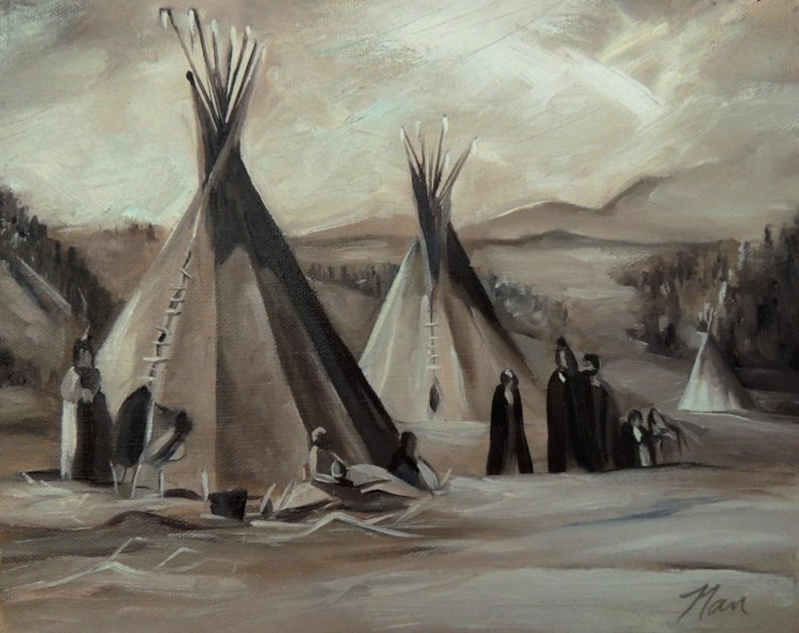 Encampment of the Shoshone Framed Oil Painting - Etsy