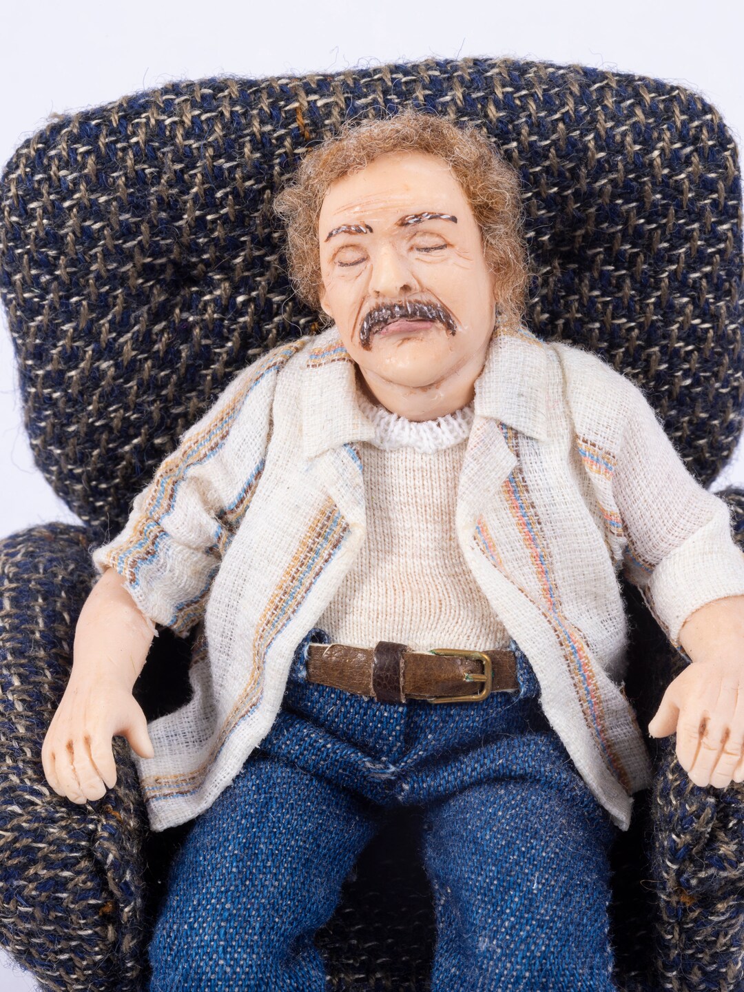 Dollhouse Miniature ~ Hand Sculpted Male Doll Resting on a Recliner ...