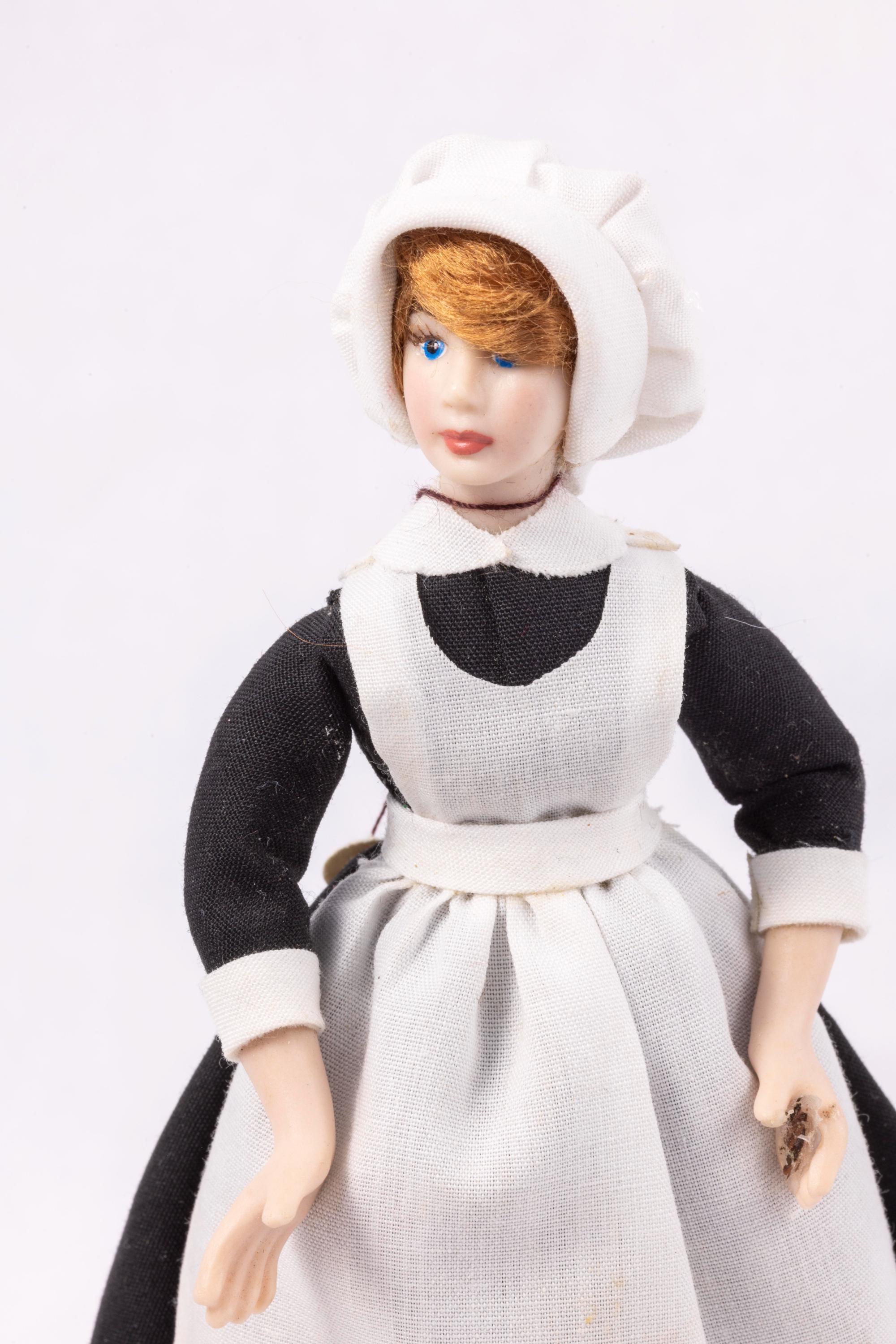 Dollhouse Miniature ~ Colonial Maid Lady Doll in Black Dress and White ...