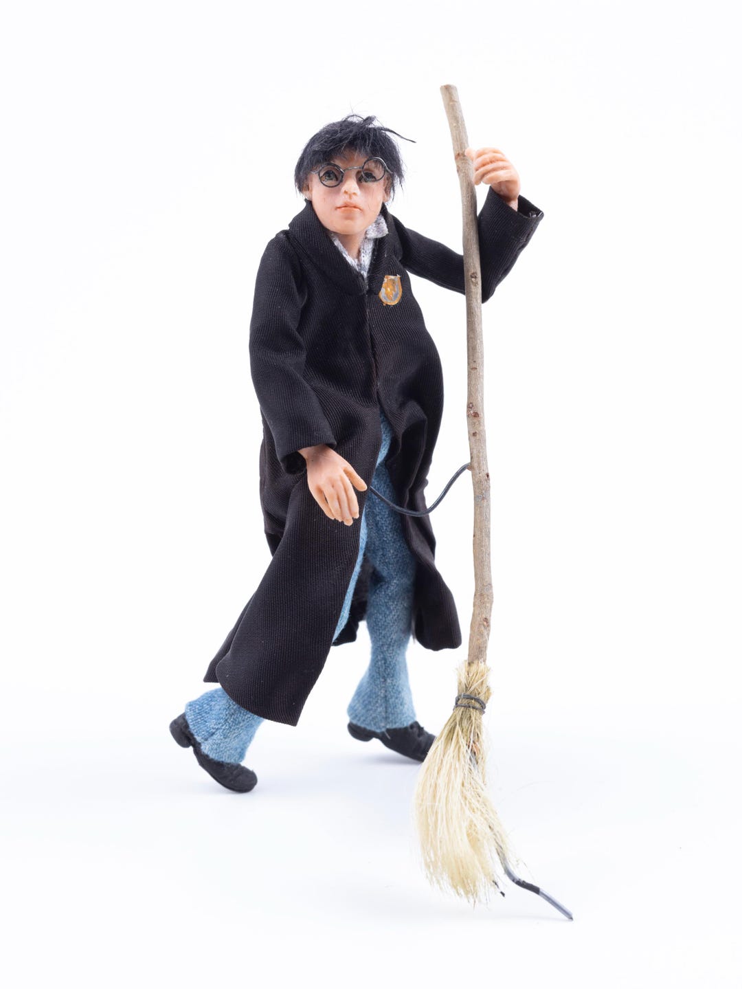 Dollhouse Miniature Wizard School Boy With Glasses & Flying Broom ...