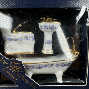 Dollhouse Miniature ~ Half Scale Reutter Porcelain Germany 3 Piece Blue ...