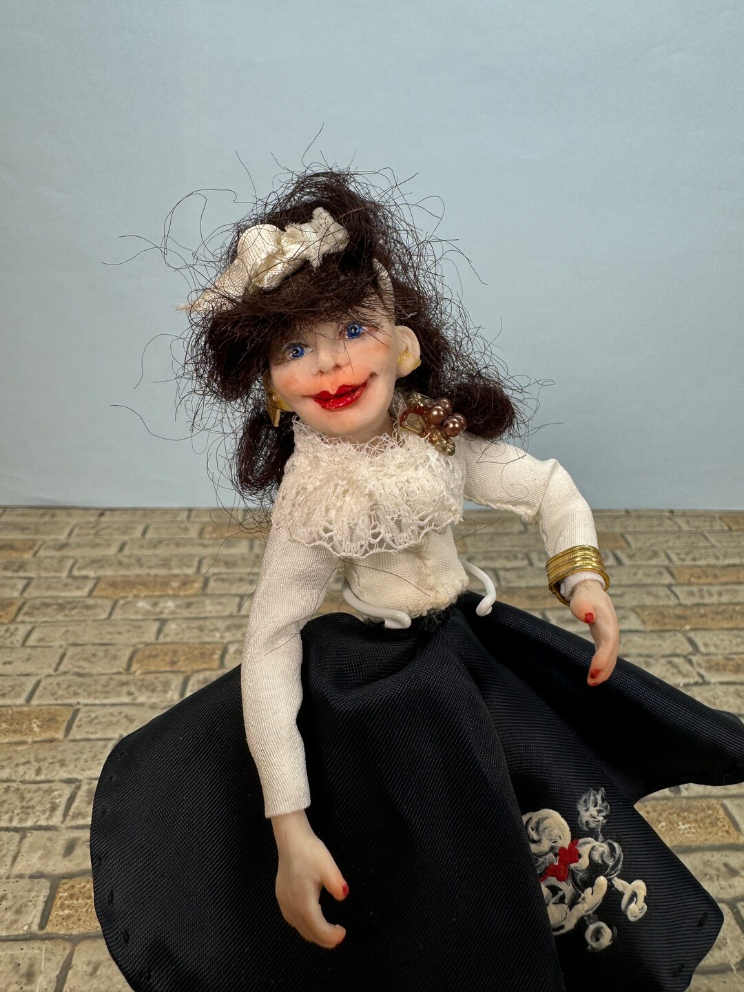 Dollhouse Miniature ~ Artisan Hand Sculpted Woman Doll With Blue Dress ...