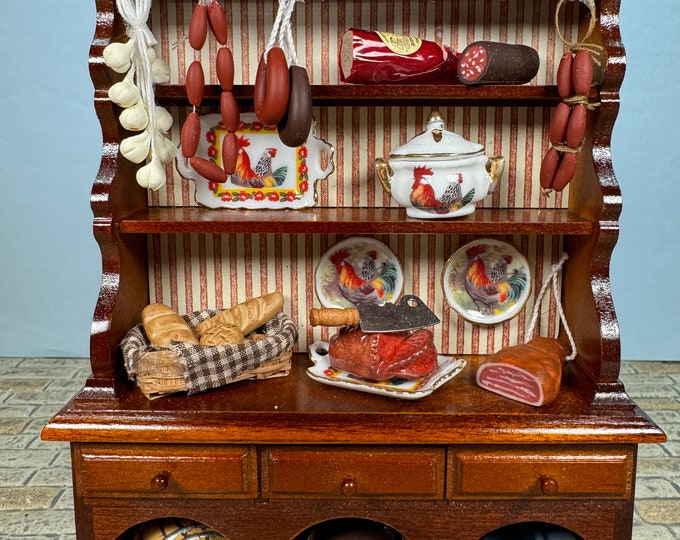 Dollhouse Miniature ~ Decorated Kitchen Hutch Assorted Meats Reutter ...