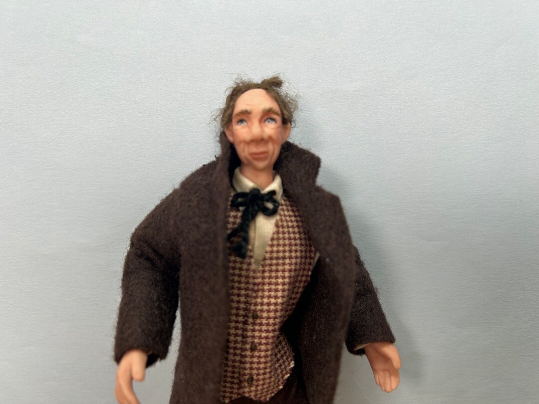 Dollhouse Miniature ~ Sculpted Gentleman Doll in Brown Coat and ...