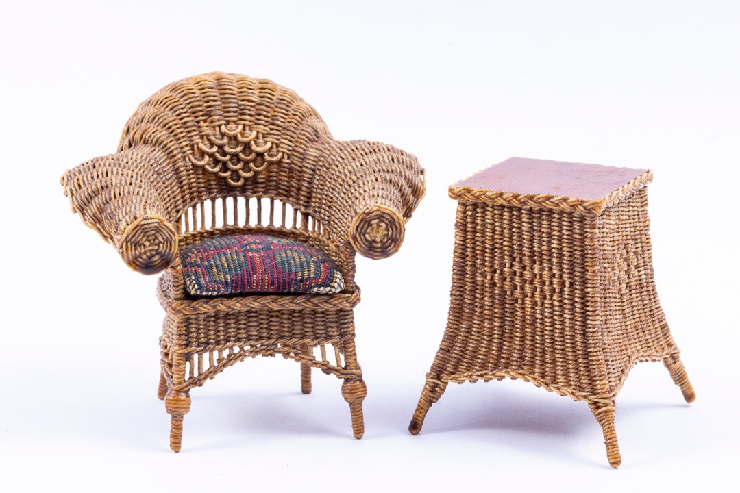 Dollhouse Miniature ~ Rhea Strange Wicker Chair & Table - From Estate ...