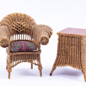Dollhouse Miniature Rhea Strange Wicker Chair & Table From Estate of ...