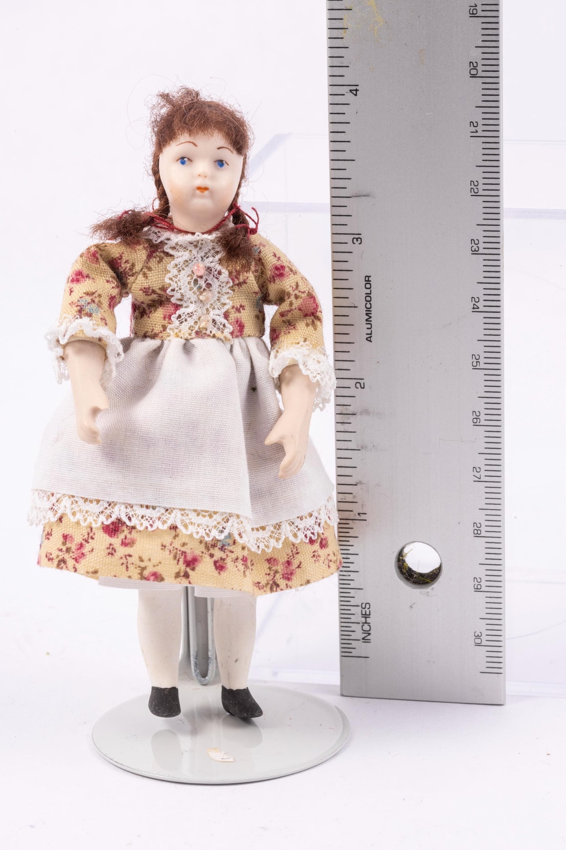 Dollhouse Miniature ~ Pigtails Little Girl Doll in Floral Dress With ...