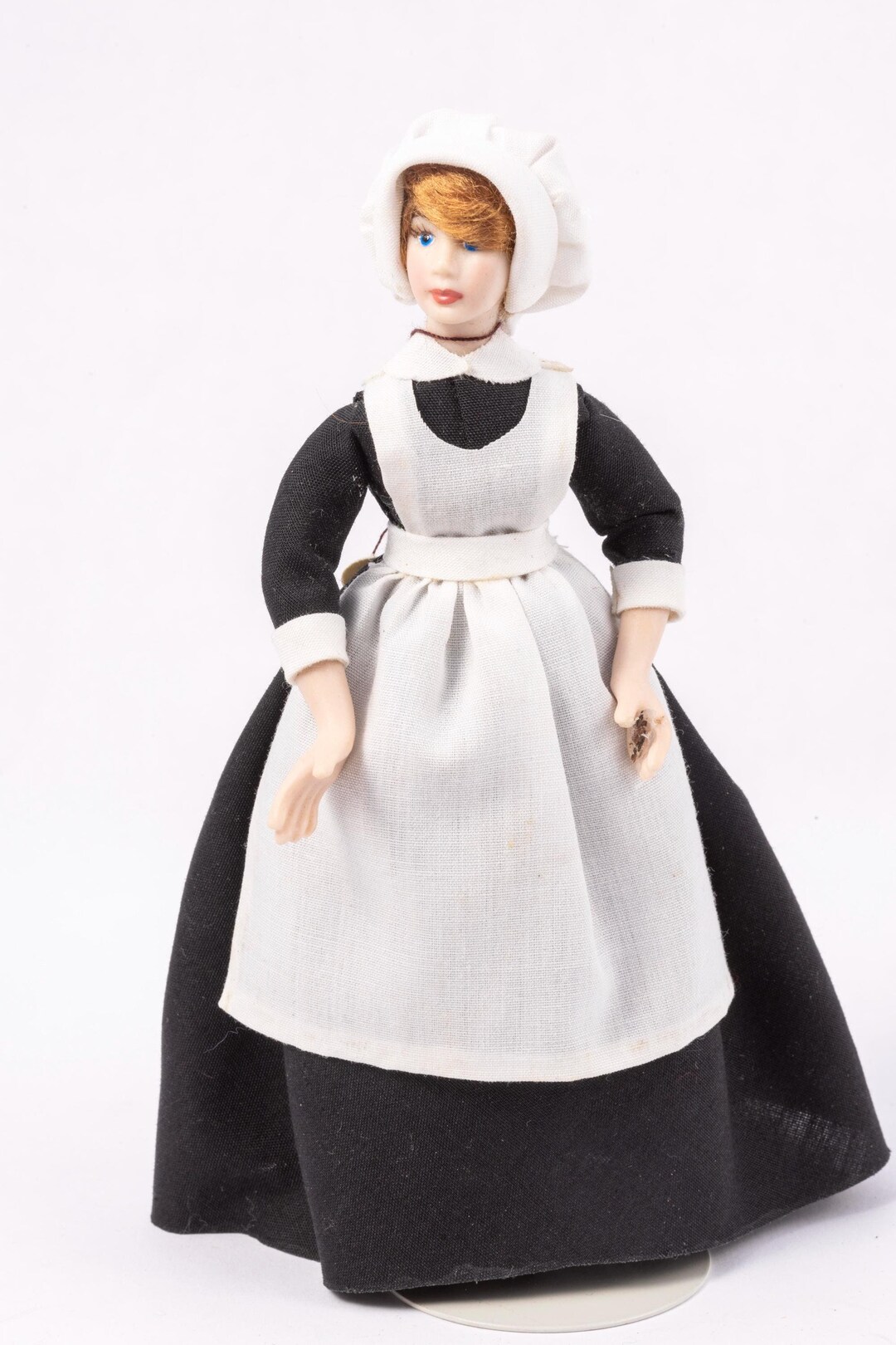 Dollhouse Miniature ~ Colonial Maid Lady Doll in Black Dress and White ...