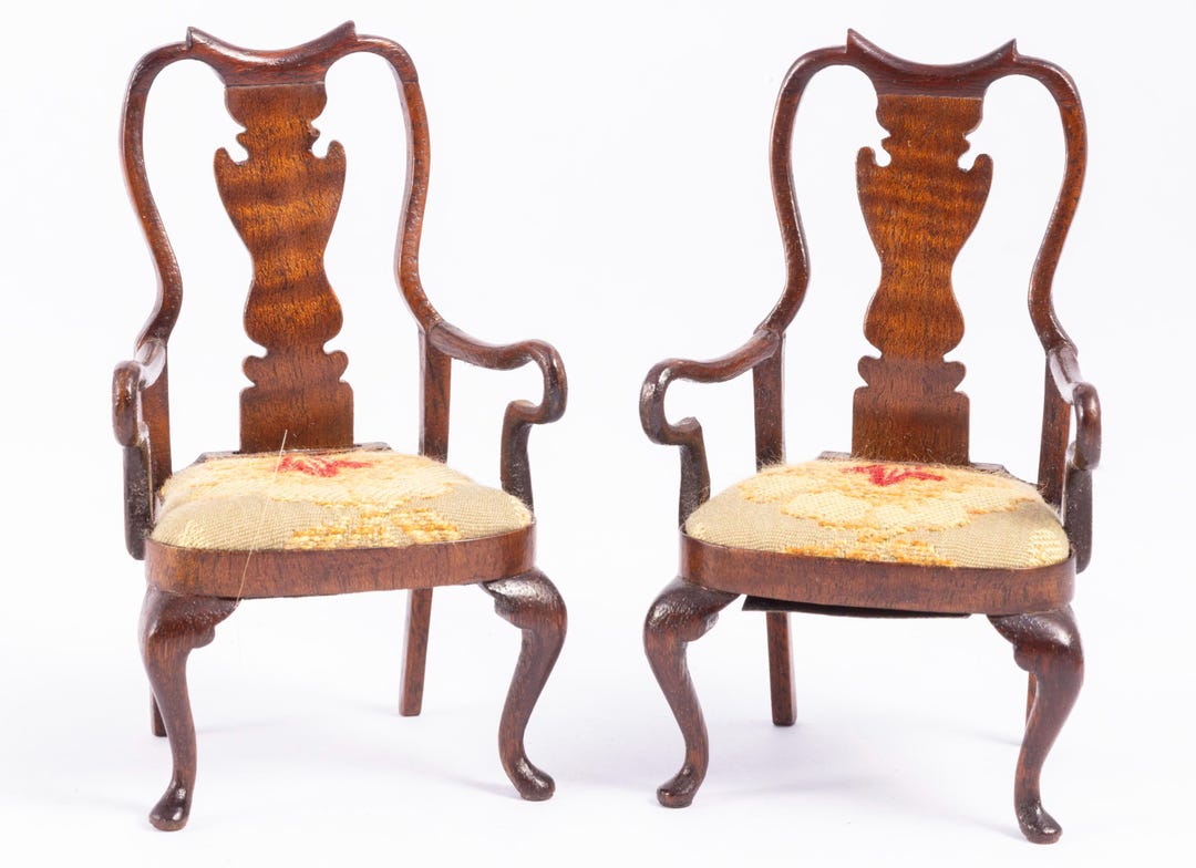 Dollhouse Miniature ~ David Booth Pair of Queen Anne Arm Chairs - Lee ...
