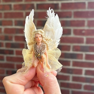Dollhouse Miniatures ~ Little Girl Angel Doll Golden Christmas Holiday ...