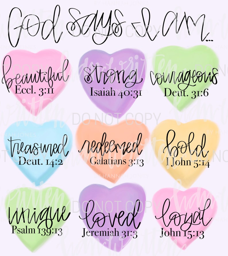 God Says I Am Valentines | Conversation Hearts PNG | Cute Valentine ...