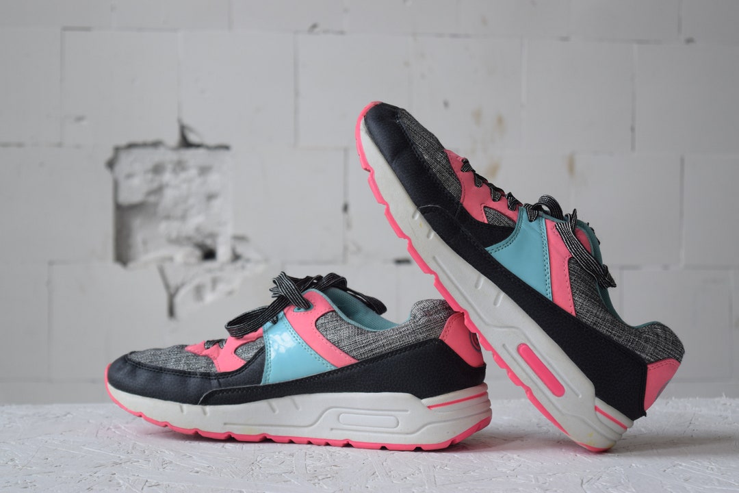 90s Sport Shoes, Pink Neon Trainers, Vintage Low Top Sneakers, 1990s ...