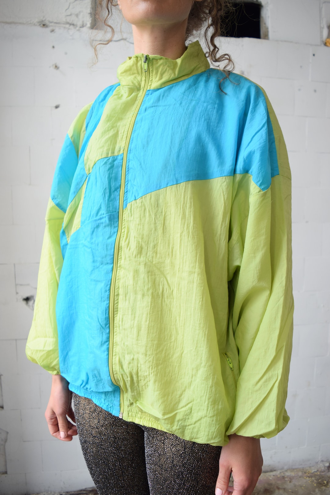 NEON Vintage Workout Jacket, Green and Blue, Spring Streetwear, Women's ...