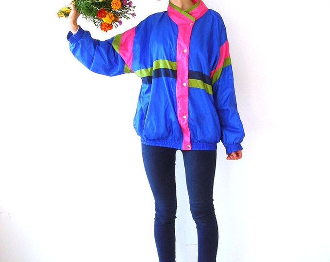 Neon 80s Jacket, Bomber Jacket, Neon Windbreaker, Colorblock Unisex ...