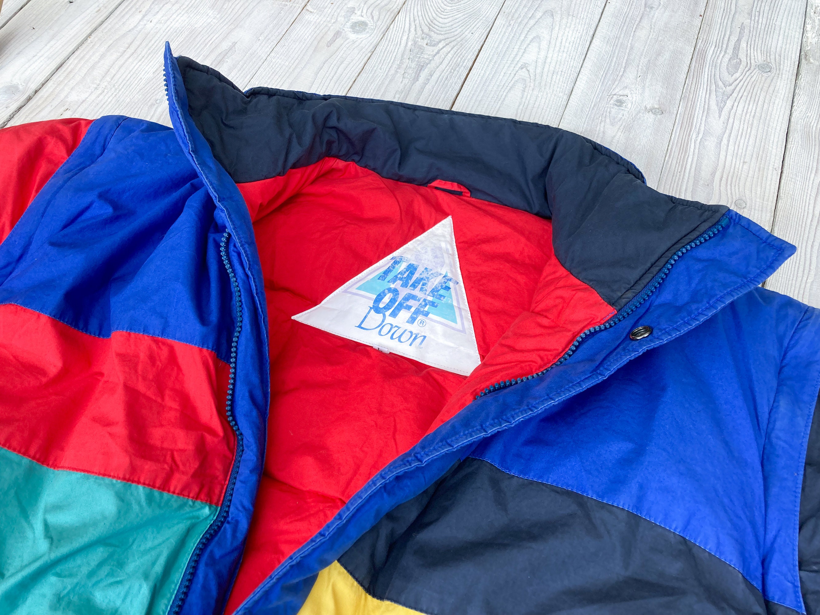 Vintage 80s Color Block Down Puffer Jacket: Removable Sleeves, Size M/L ...