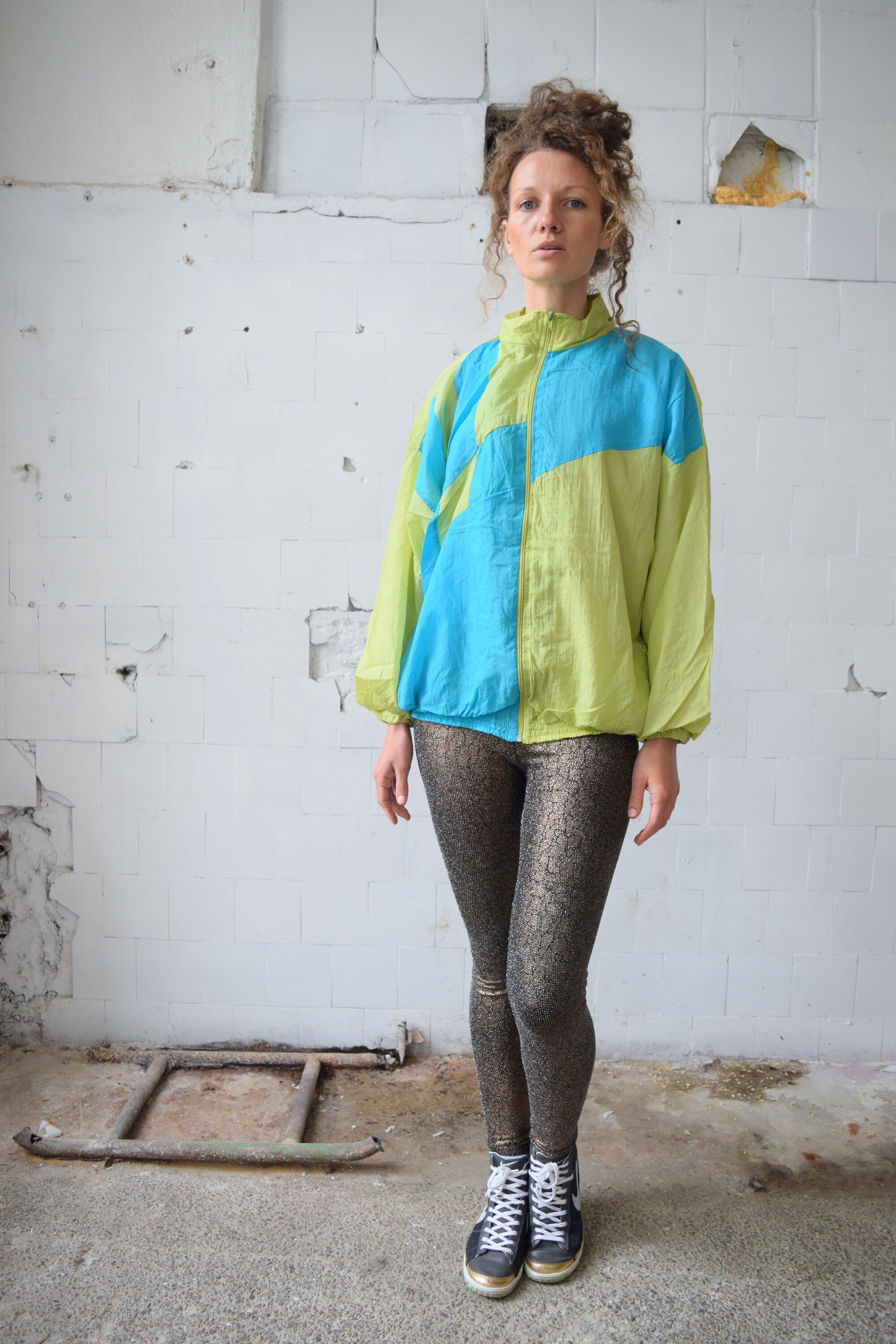 NEON Vintage Workout Jacket, Green and Blue, Spring Streetwear, Women's ...