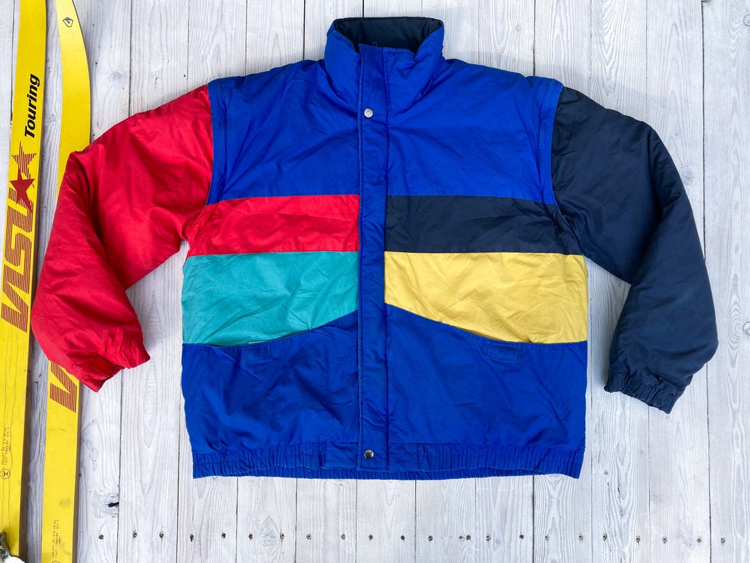 Vintage 80s Color Block Down Puffer Jacket: Removable Sleeves, Size M/L ...