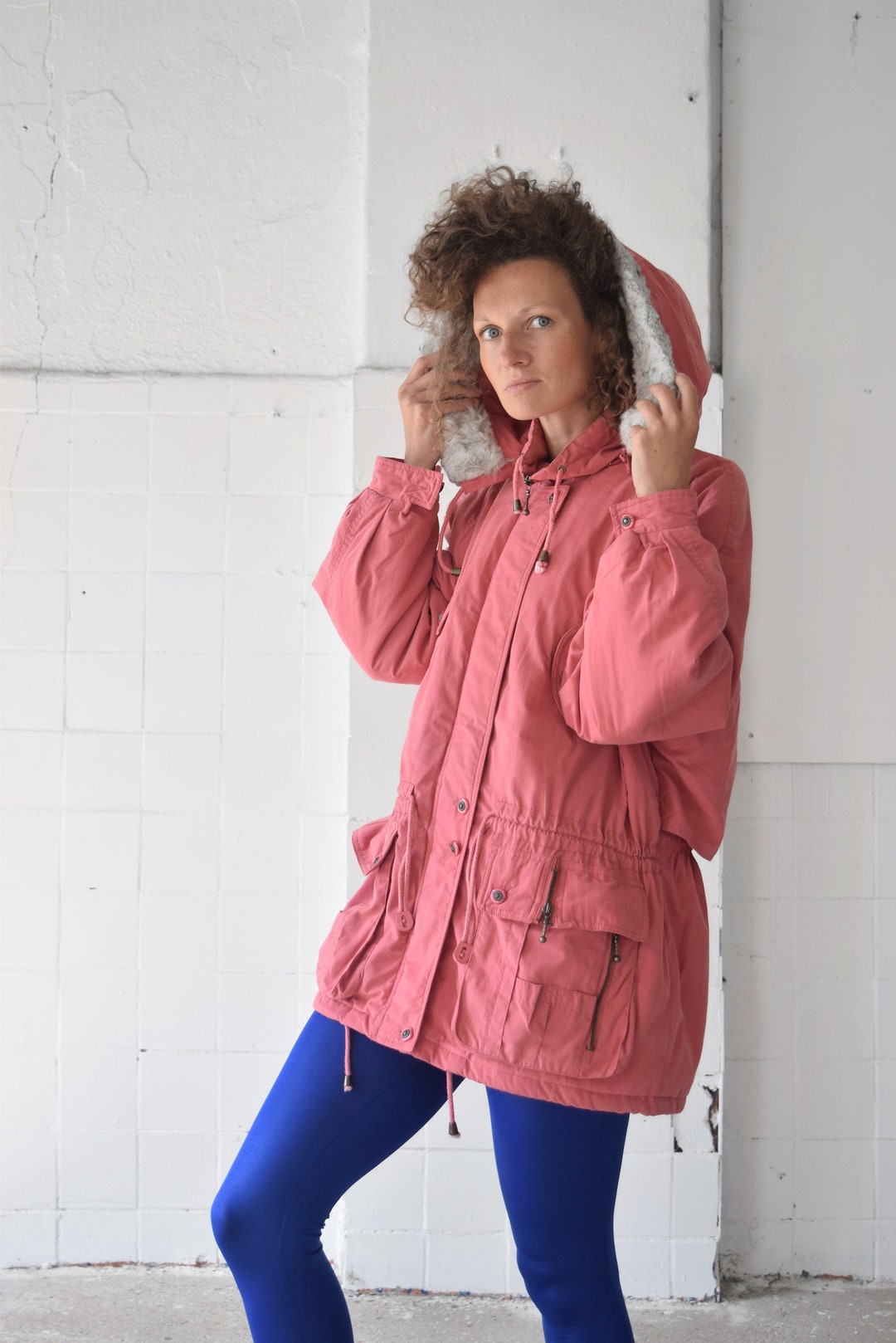 Vintage Parka Jacket, 90s Winter Coat, Dusty Pink Overcoat, Christmas ...