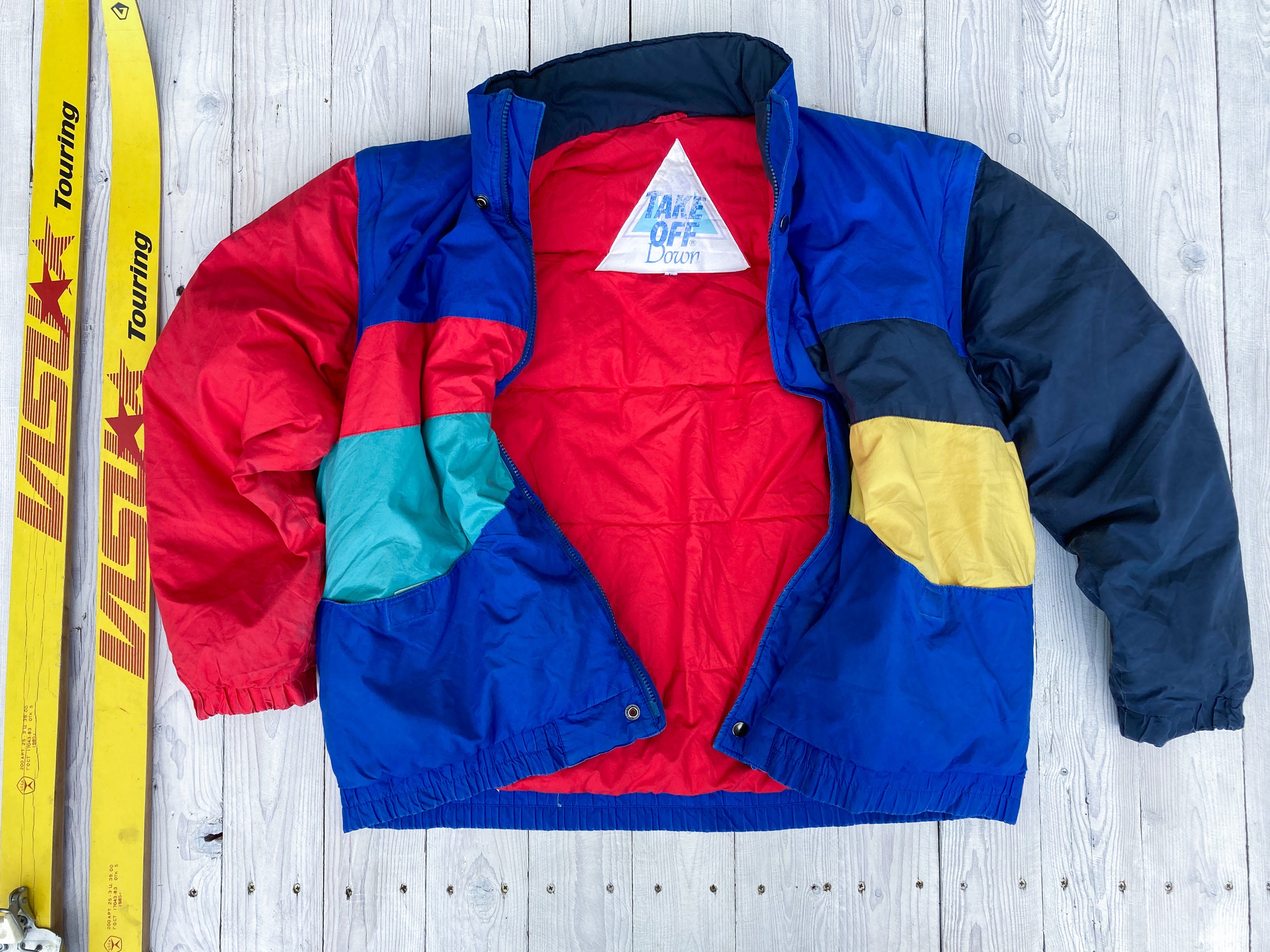 Vintage 80s Color Block Down Puffer Jacket: Removable Sleeves, Size M/L ...