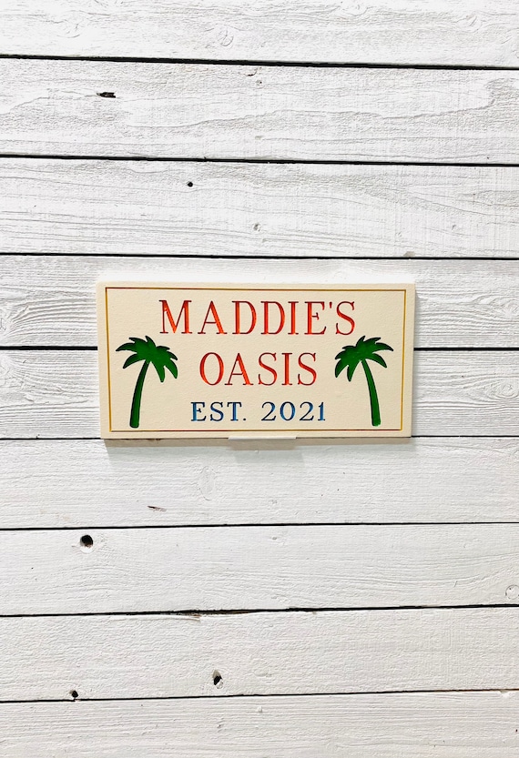 Personalized Backyard Oasis Sign With Palm Trees Established | Etsy