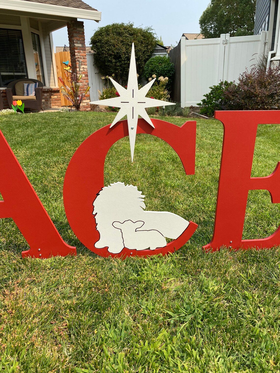 Peace Letters With the Lion and Lamb Outdoor Holiday Christmas Yard Art ...