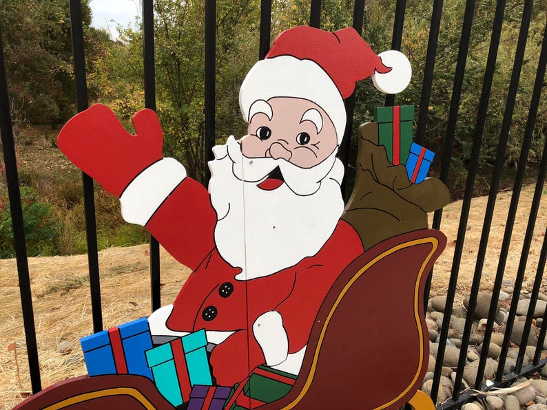 Santa On A Sleigh Holiday Yard Art Christmas Decor | Etsy