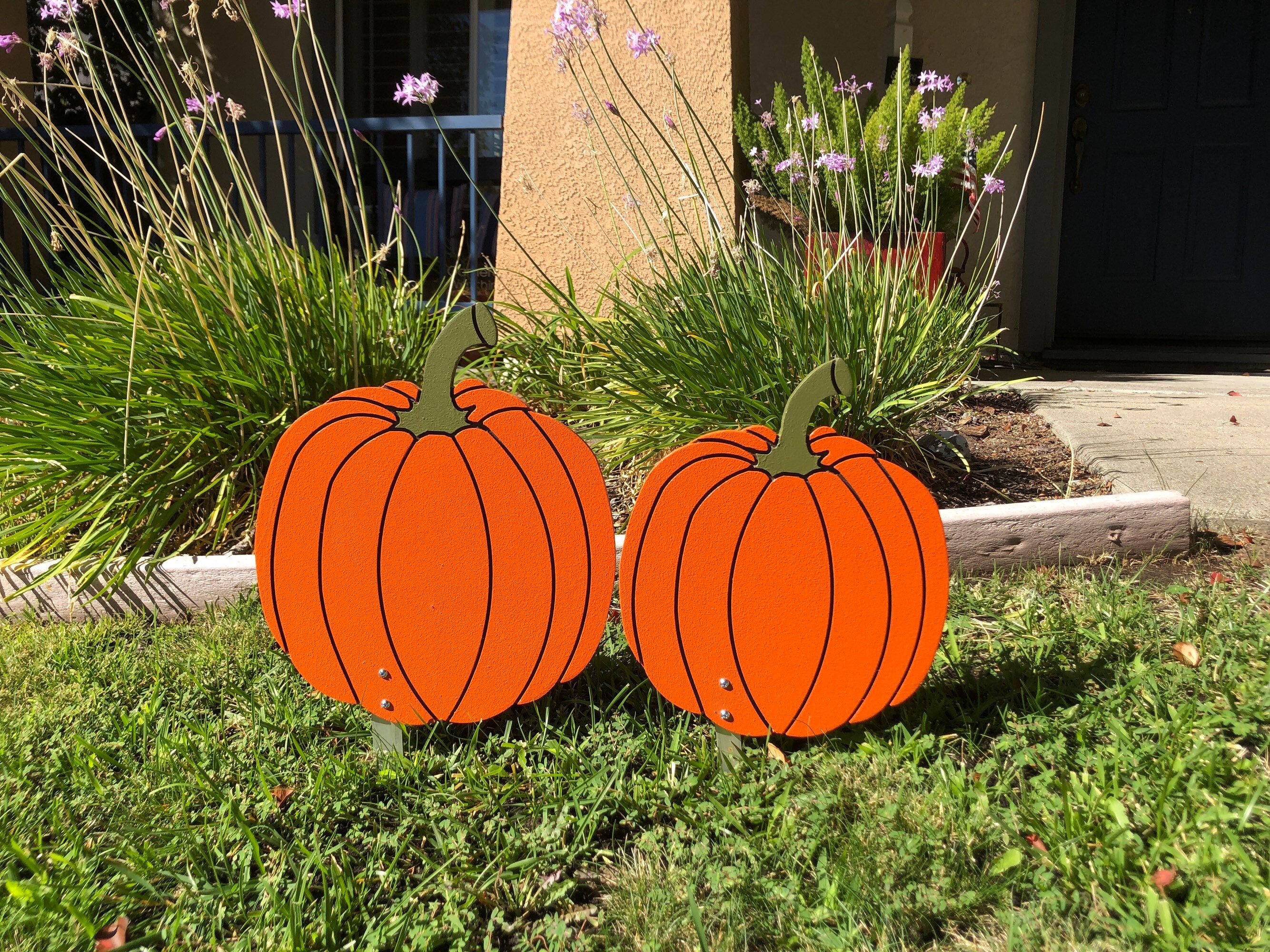 Halloween Pumpkins Set of Two Engraved Wood Pumpkin Yard Art Sign for ...