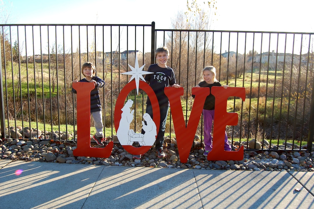 Love Christmas Sign With Engraved Nativity Yard Art Sign Large - Etsy