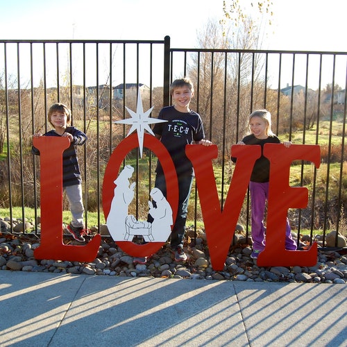 Love Christmas Sign With Engraved Nativity Yard Art Sign Large | Etsy